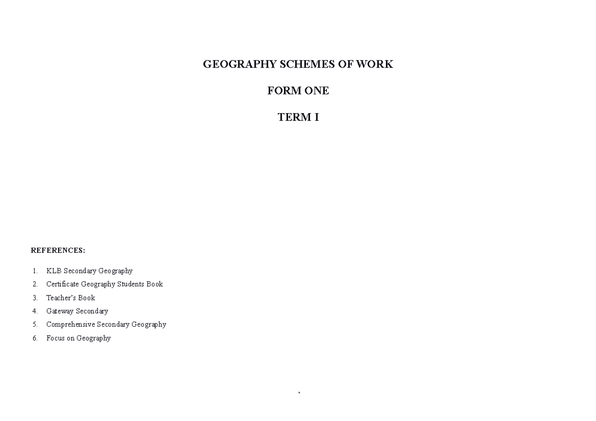 Geography Schemes of Work for Form 1 - Term 1, 2 & 3 - Studocu
