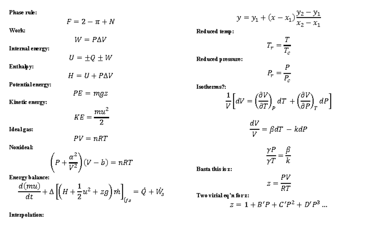 Thermodynamics: Key Formulae and Concepts for PHYS 101 - Studocu