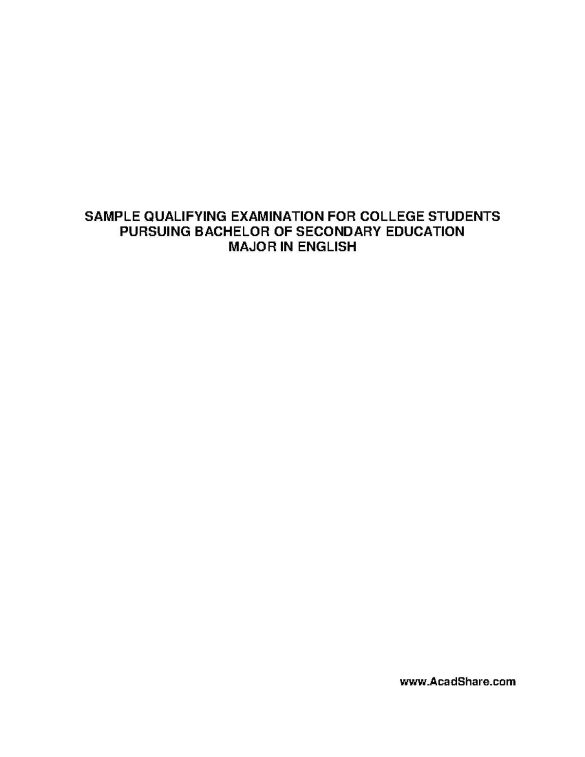 Qualifying Exam Reviewer for BSE English Major Students - Studocu