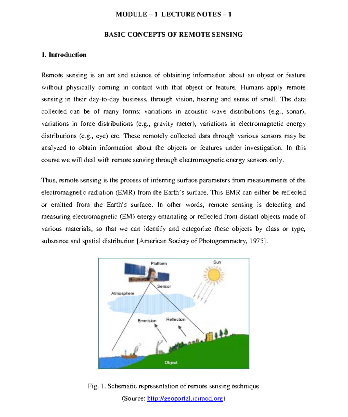 Lecture 1 - Remote Sensing - MODULE – 1 LECTURE NOTES – 1 BASIC ...