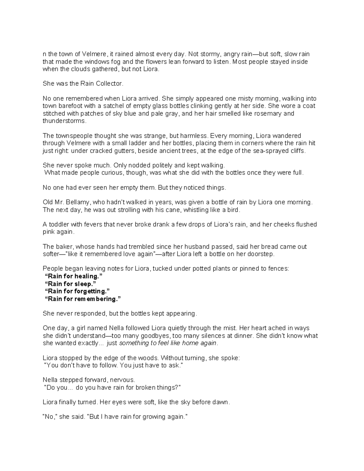 Short Story 3: The Rain Collector's Gift - Studocu
