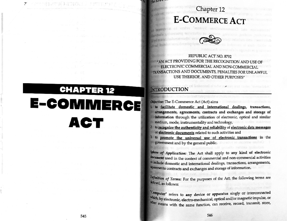 Chapter 12: Overview of the E-Commerce Act (RA 8792) and Its ...
