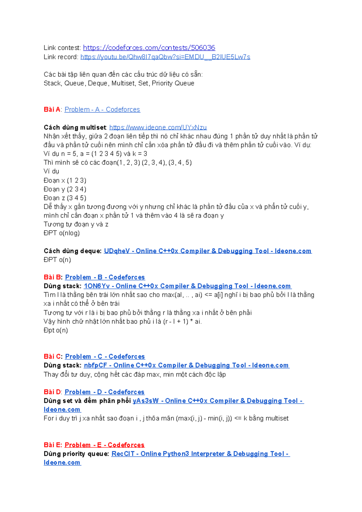 Bài Tập Cấu Trúc Dữ Liệu: Stack, Queue, Deque, Multiset, Set, Priority Queue - - Studocu