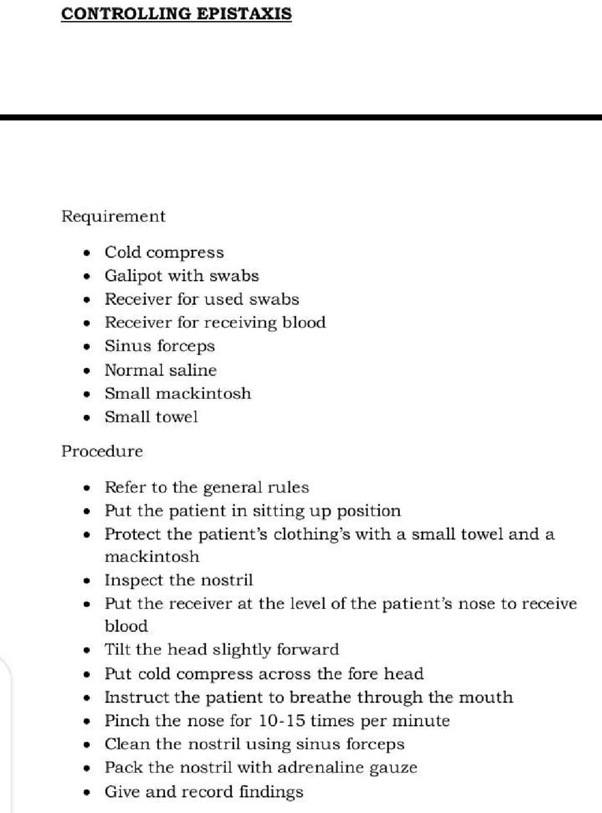 Controlling Epistaxis: Procedure and Requirements Guide - Studocu