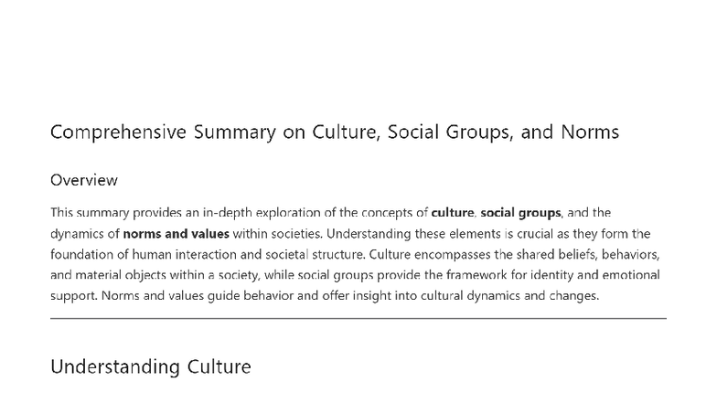 Week 002: Defining Culture, Social Groups, and Norms Overview - Studocu