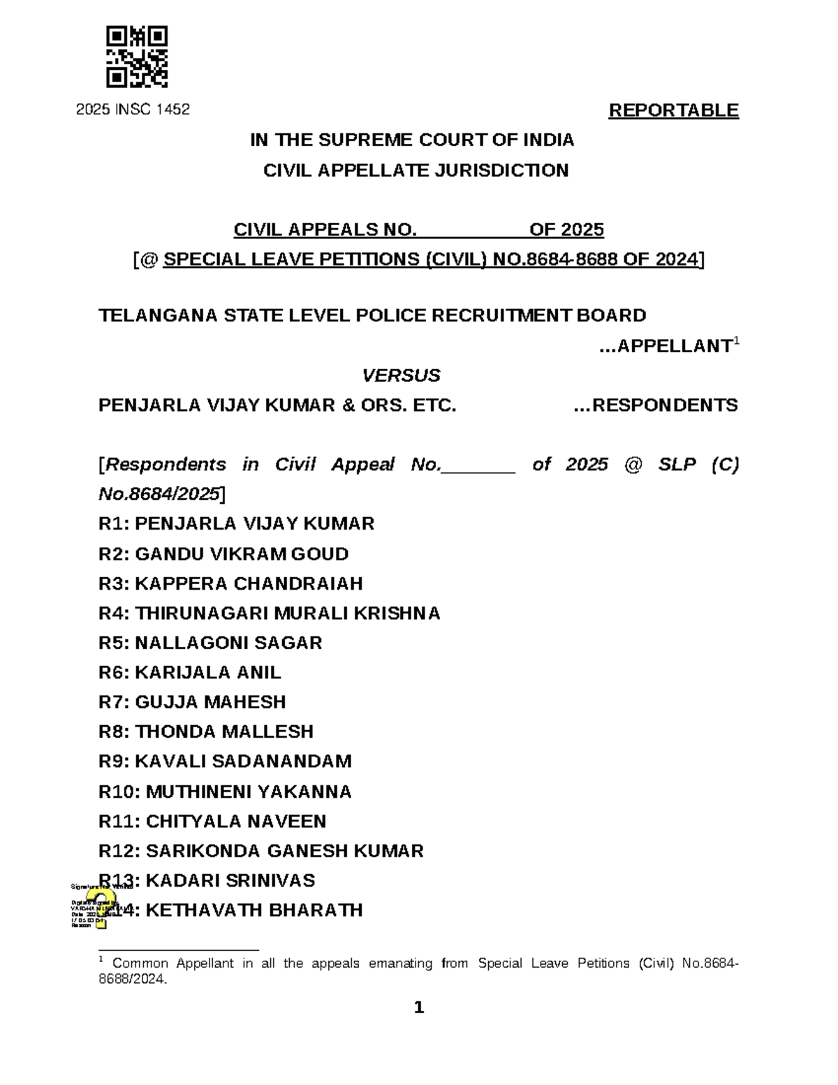 Telangana State Level Police Recruitment Board v. Penjarla Vijay Kumar ...