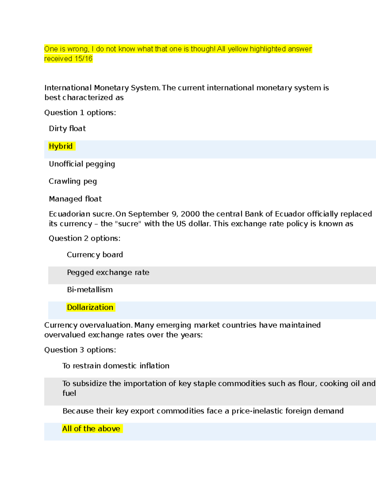 FIN640 Q2 - International Monetary System Exam Questions - Studocu