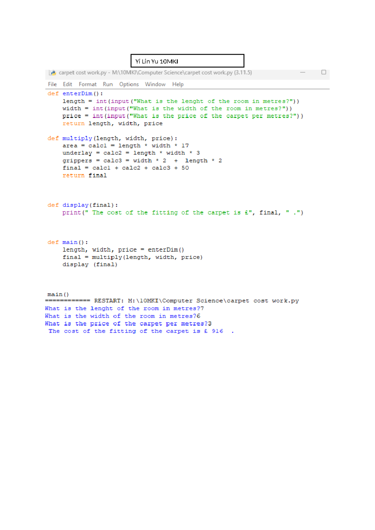 Carpet Cost Calculation - 10MKI Final Project - Studocu