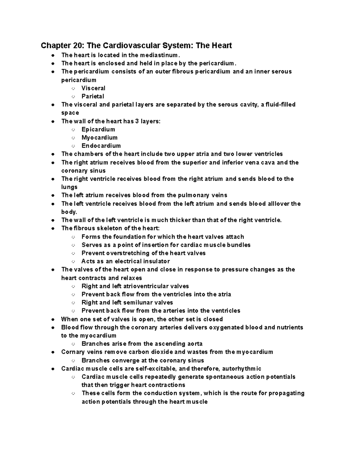 Anatomy and Physiology Chapter 20: The Cardiovascular System - Studocu