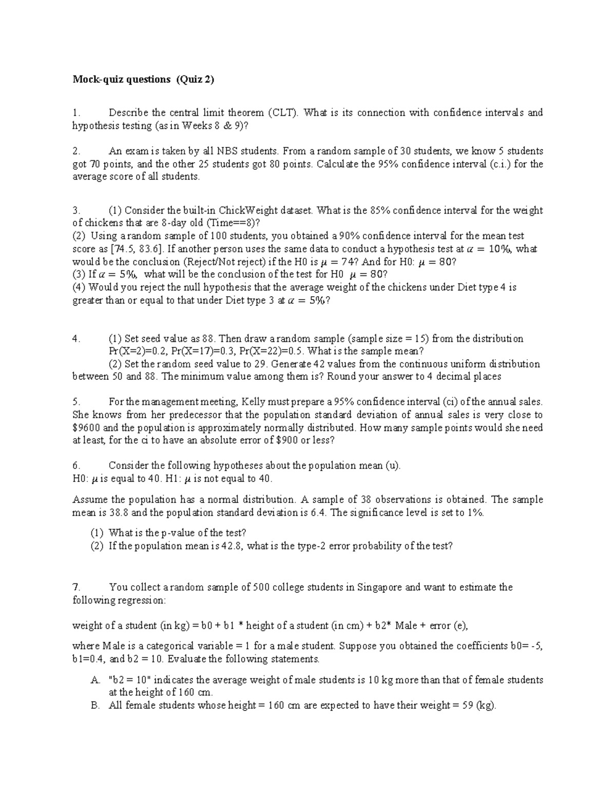 AB1202 Quiz 2 - Central Limit Theorem & Confidence Intervals Practice ...
