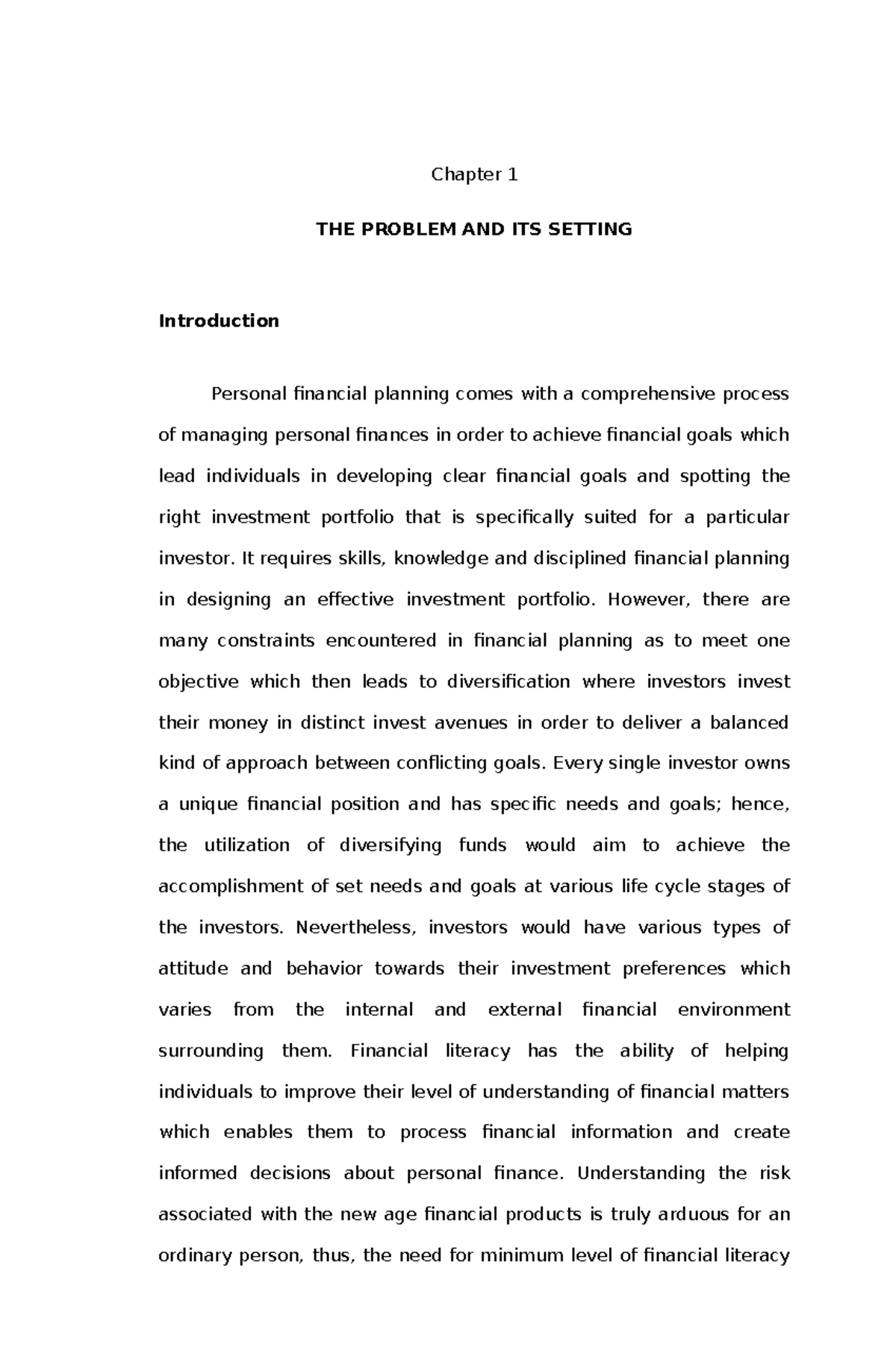 3 i's Chapter 1 - Financial Literacy and Investment Preferences ...