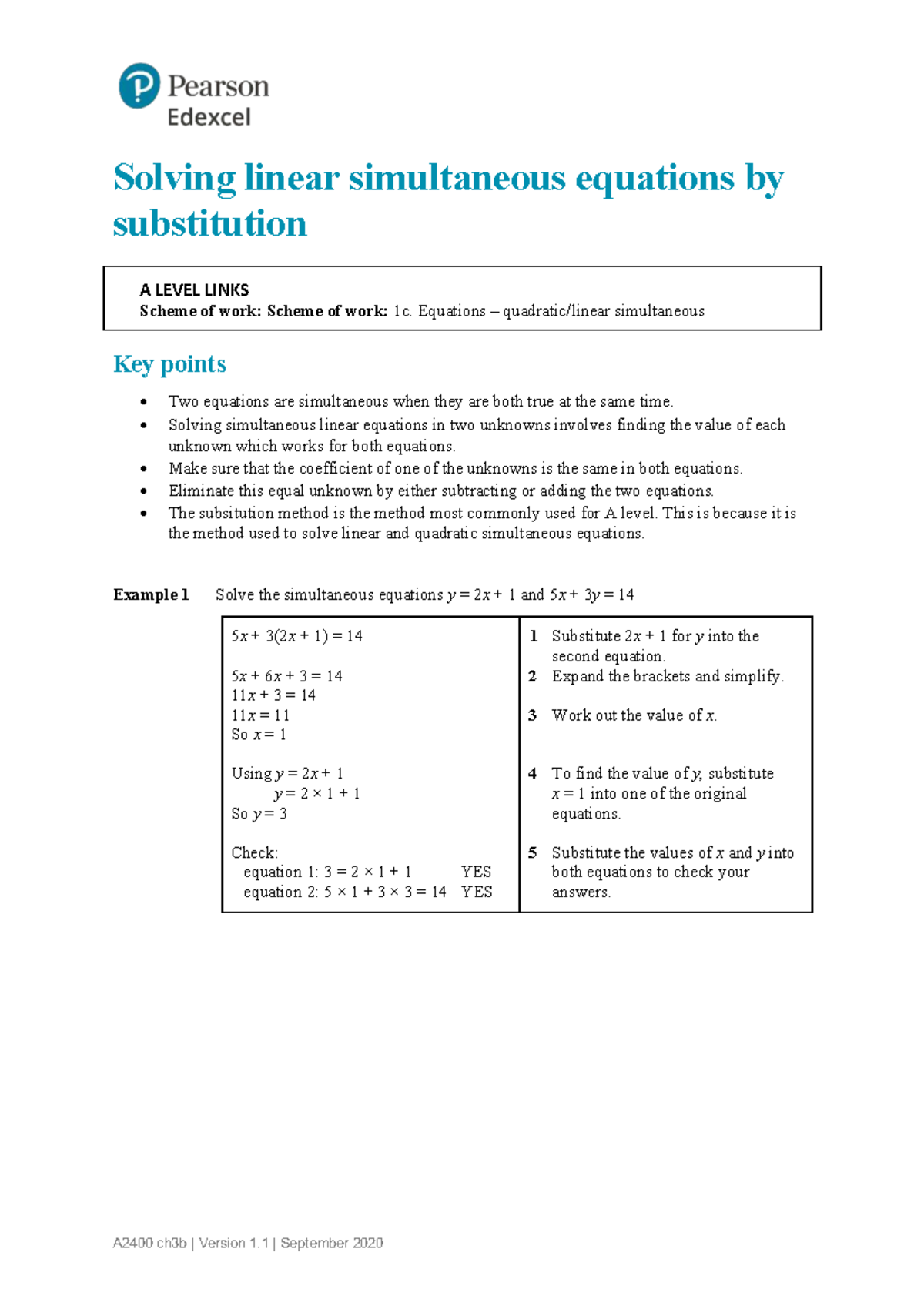 A2400 Chapter 3: Solving Linear Simultaneous Equations by Substitution ...