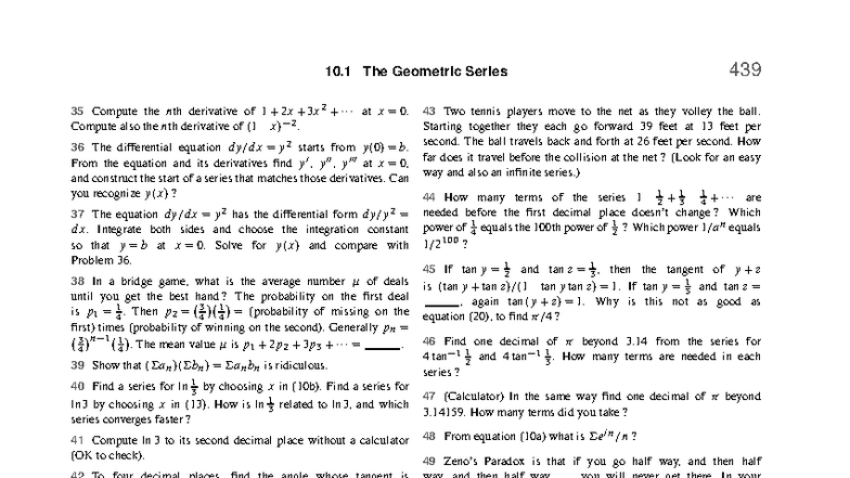 CH439 10.1 Geometric Series & Convergence Tests Summary - Studocu