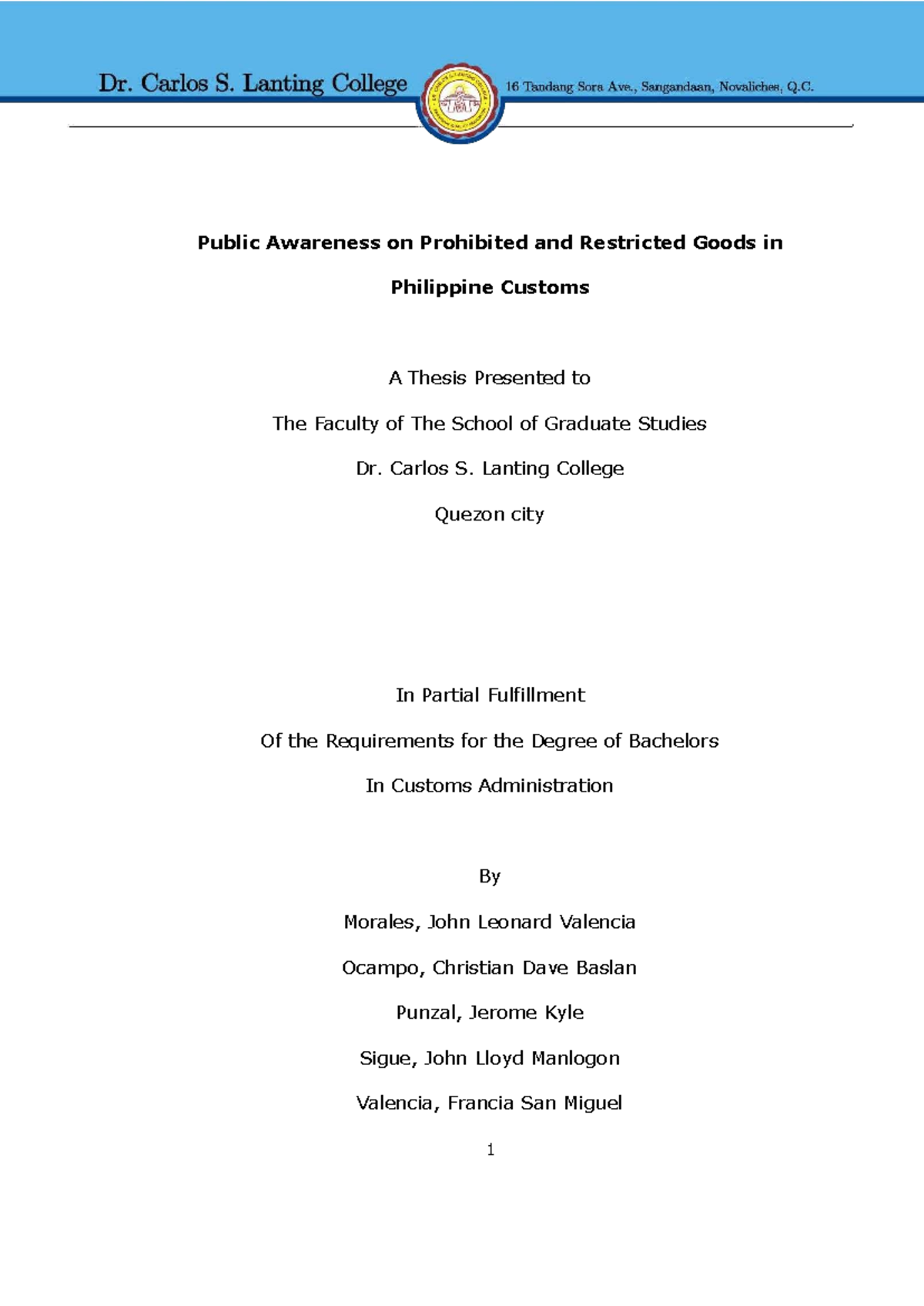 Public Awareness of Prohibited & Restricted Goods in Customs (BCA 101 ...
