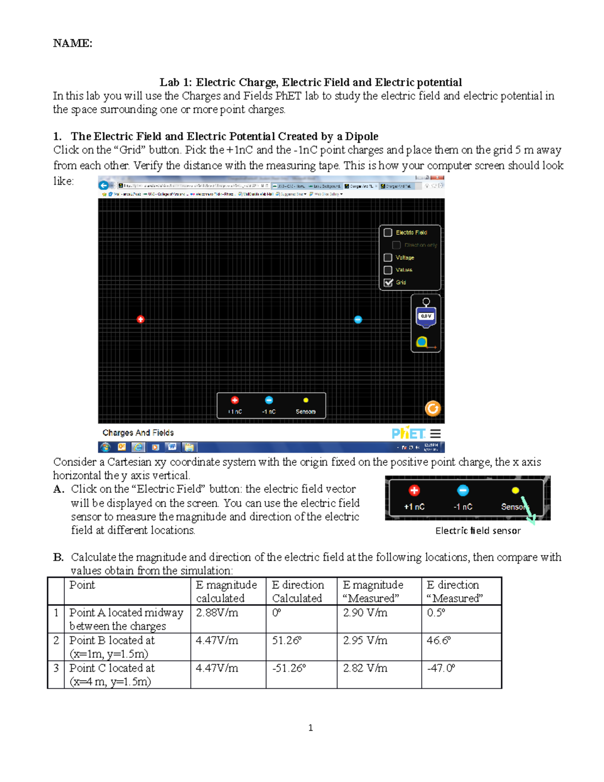 Lab 1 Worksheet - Electric Field & Potential in Charge Distributions ...