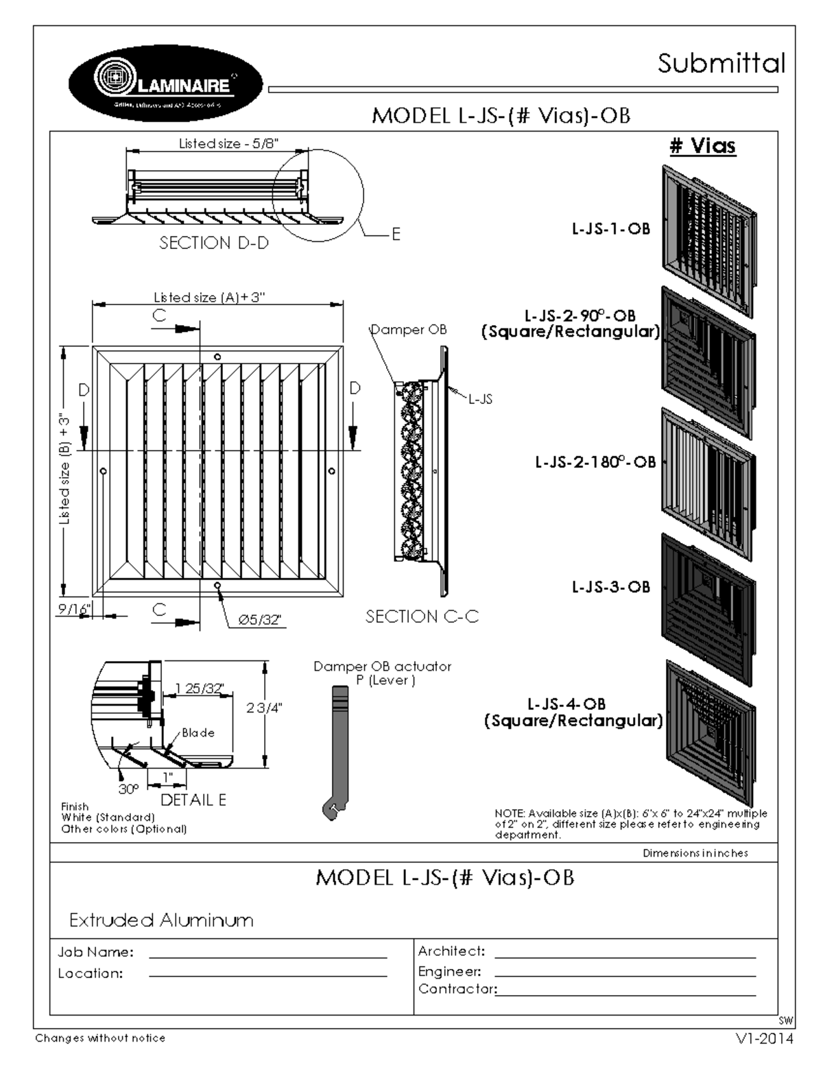 Submittal L-JS-( 1, 2-90°, 2-180°, 3, 4)-OB - DETAIL E Blade 1" 1 25/32 ...