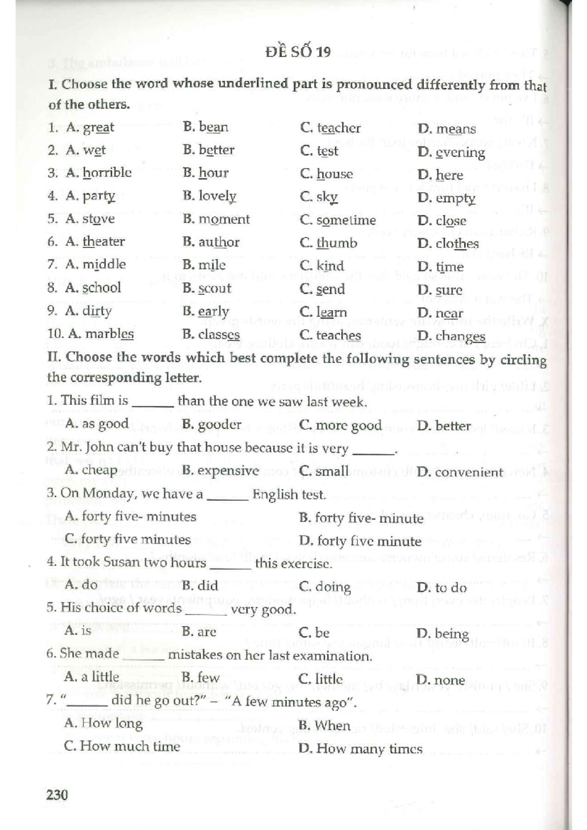 DÊ SO 19: Pronunciation & Sentence Completion Exercises - Studocu