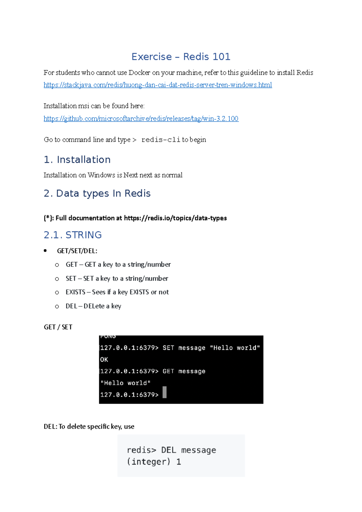 Excercise - ssd - Exercise – Redis 101 For students who cannot use ...