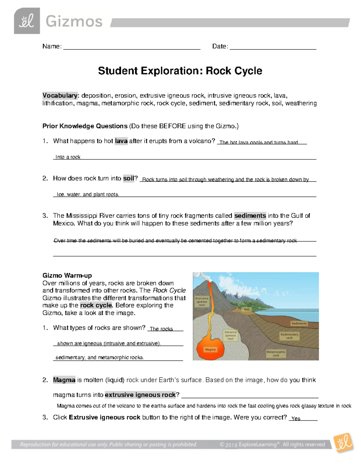 Rock Cycle Exploration: Vocabulary & Gizmo Activity (SCI 101) - Studocu