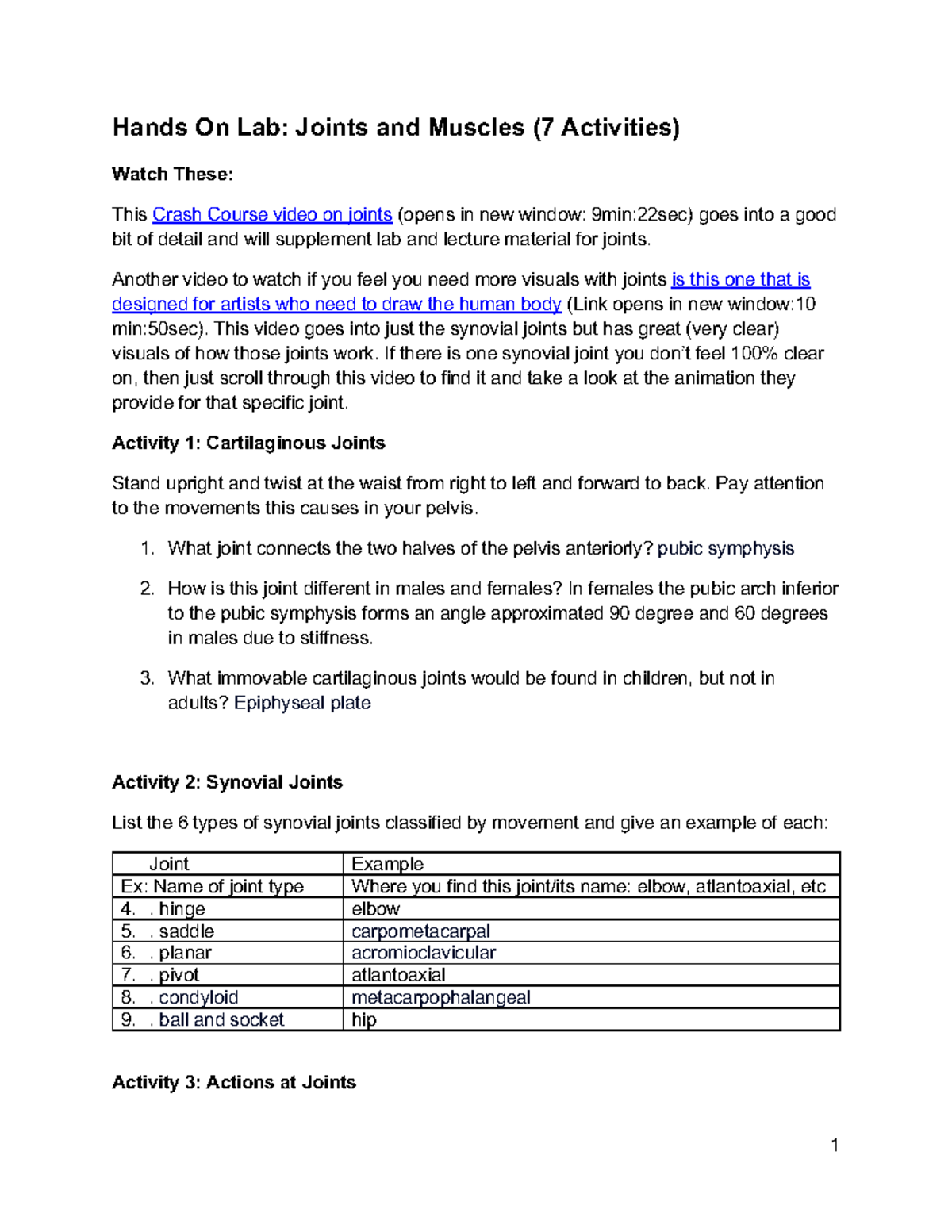 Lab 6: Understanding Joints and Muscles through Hands-On Activities ...