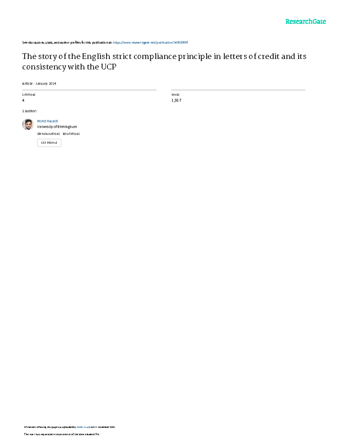The English Strict Compliance Principle in Letters of Credit: A ...