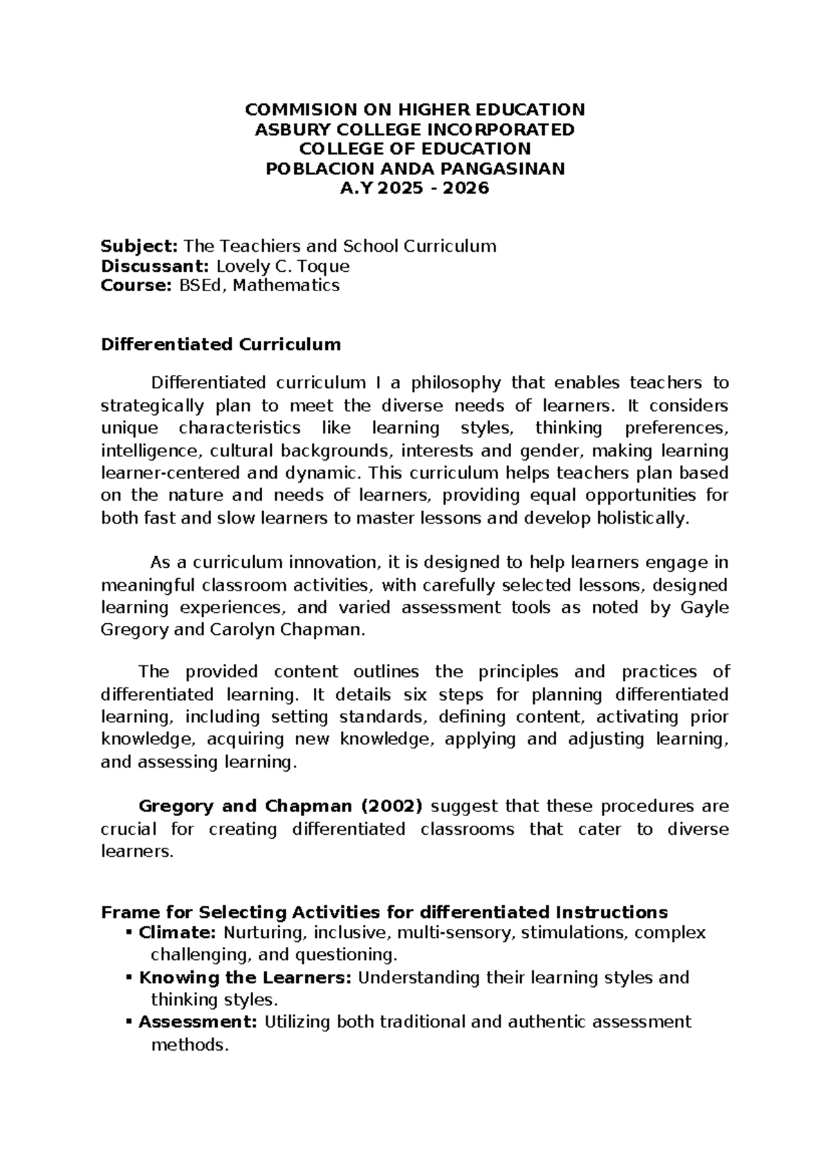 BSEd Math: Differentiated Curriculum and OBE Strategies for 2025-2026 ...