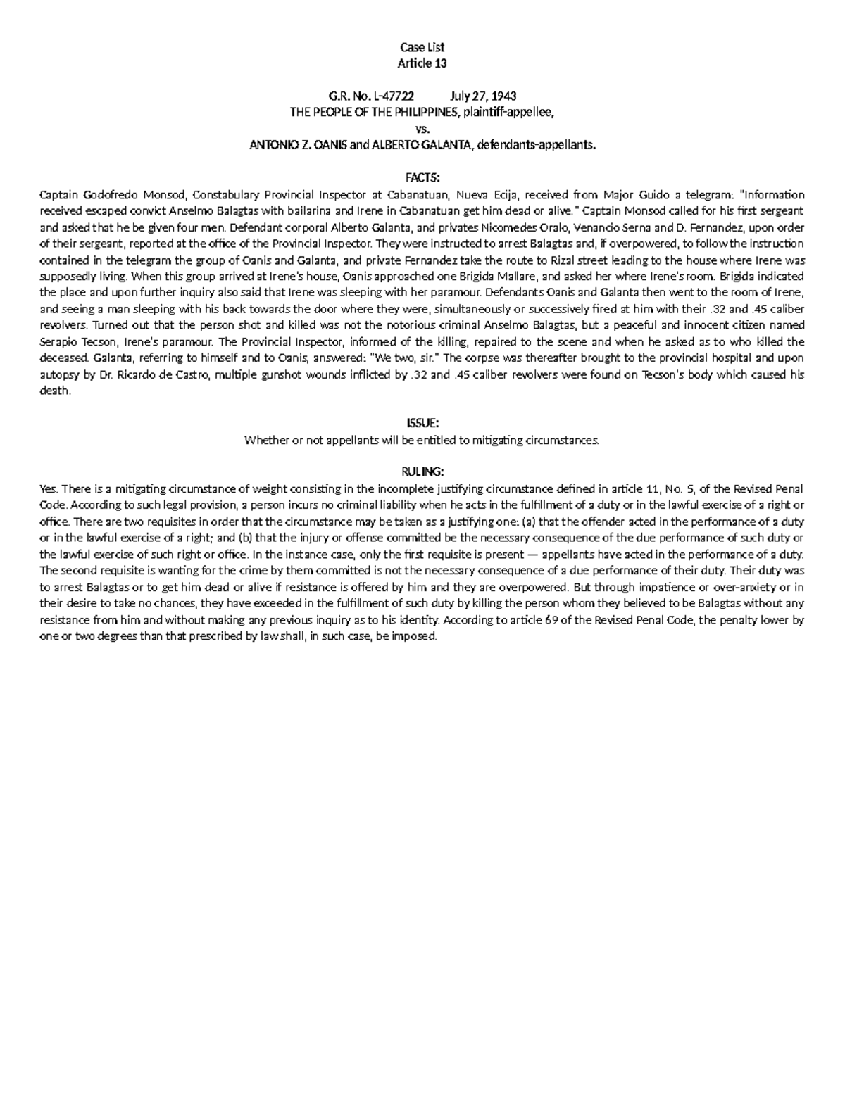 Case Digest: Art. 13 G.R. No. 241126 - Homicide Ruling Analysis - Studocu