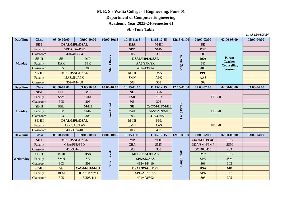 SE-Time Table-w - Time Table - M. E. S's Wadia College of Engineering ...