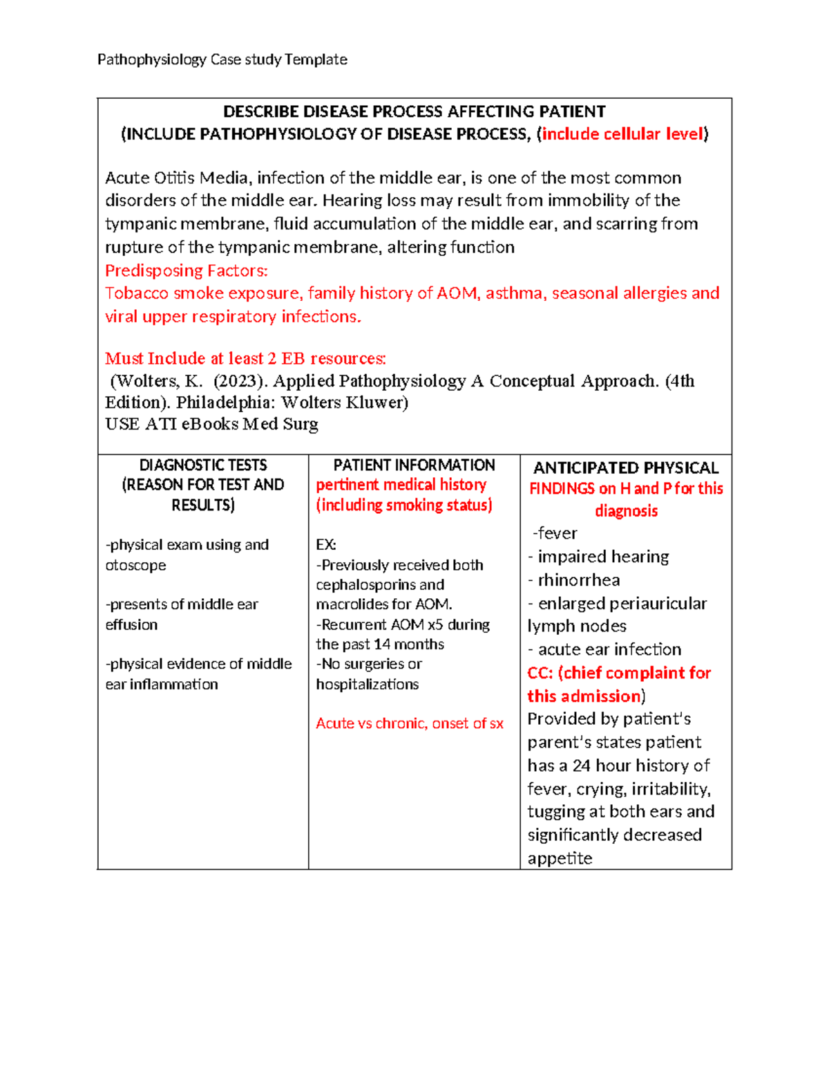 PEDS 101: Case Study on Acute Otitis Media Pathophysiology - Studocu
