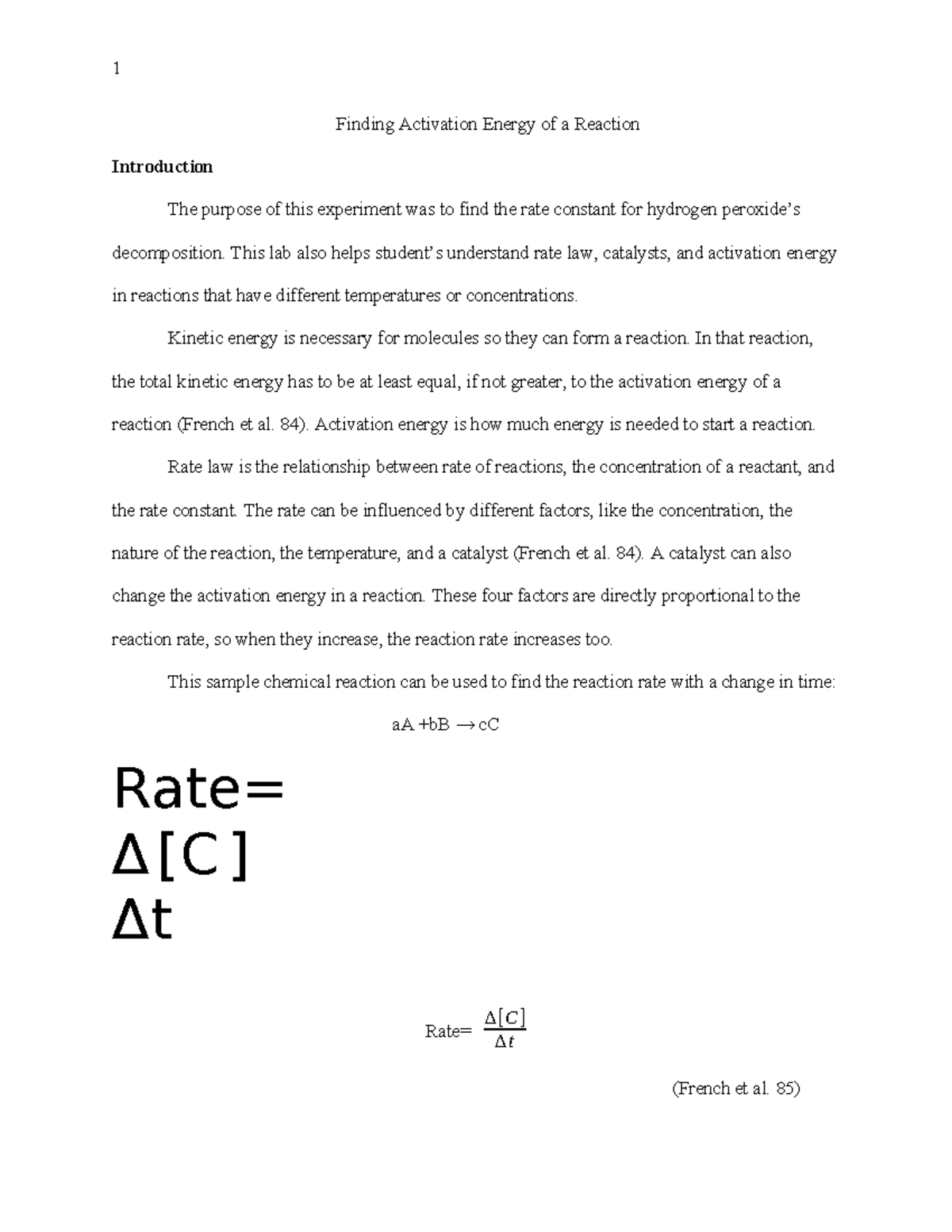 Exp 14 - Finding Activation Energy and Rate Law of H2O2 Decomposition ...
