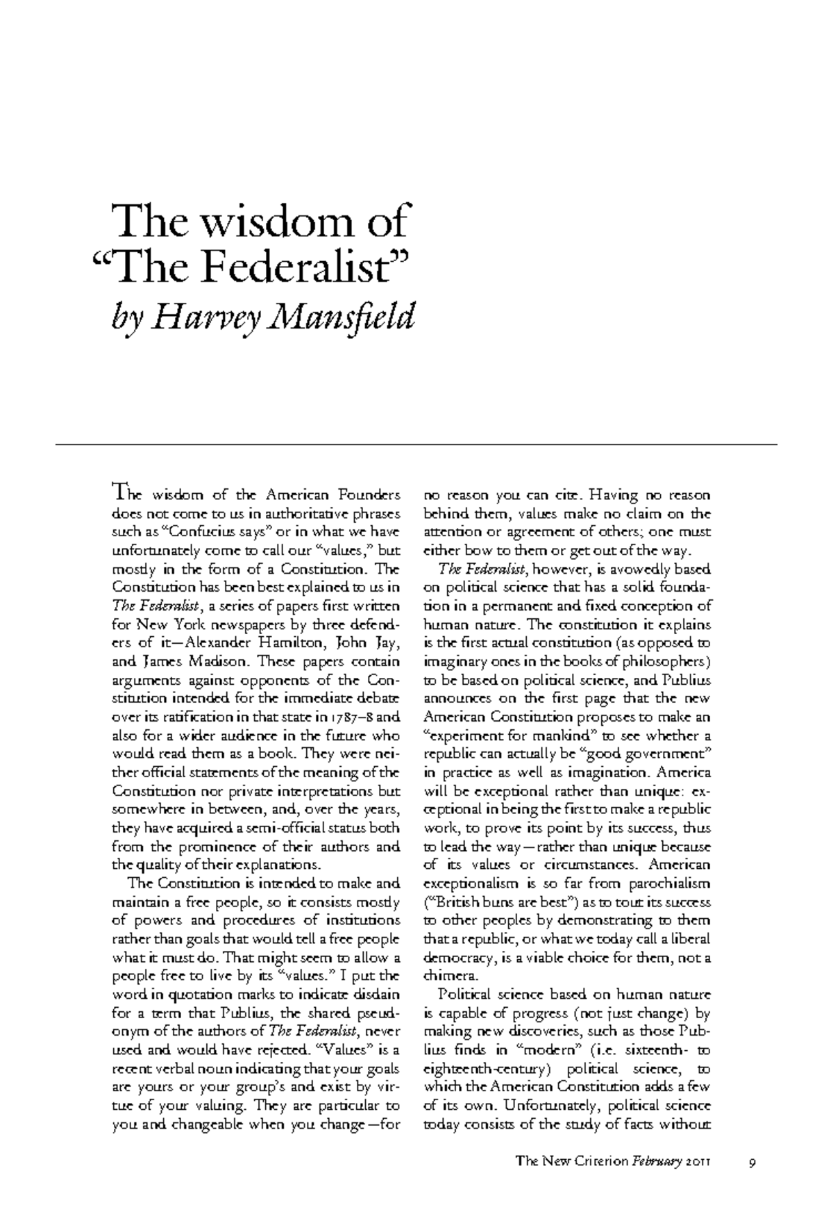 The Wisdom of The Federalist: Analyzing America's Constitutional ...