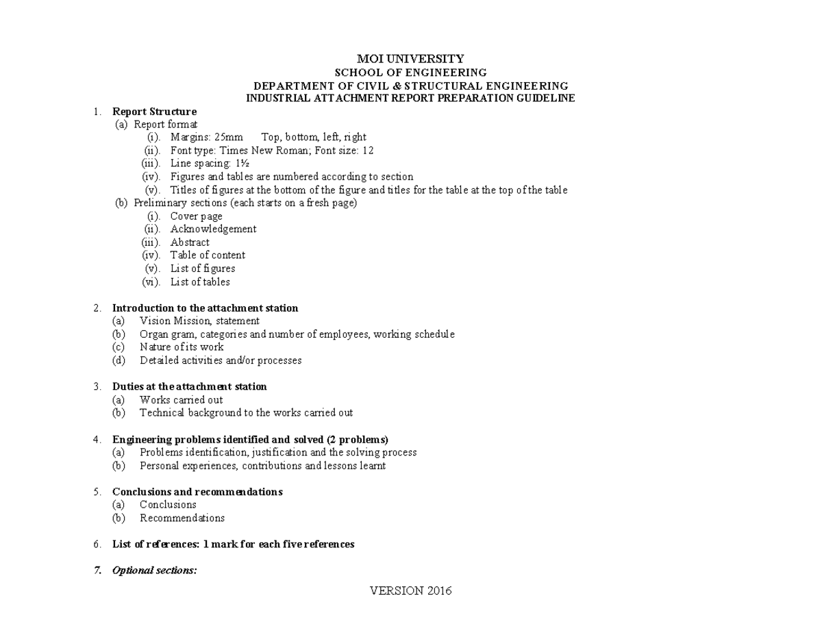 Industrial Attachment Report Writing Guide - MOI University Eng. - Studocu