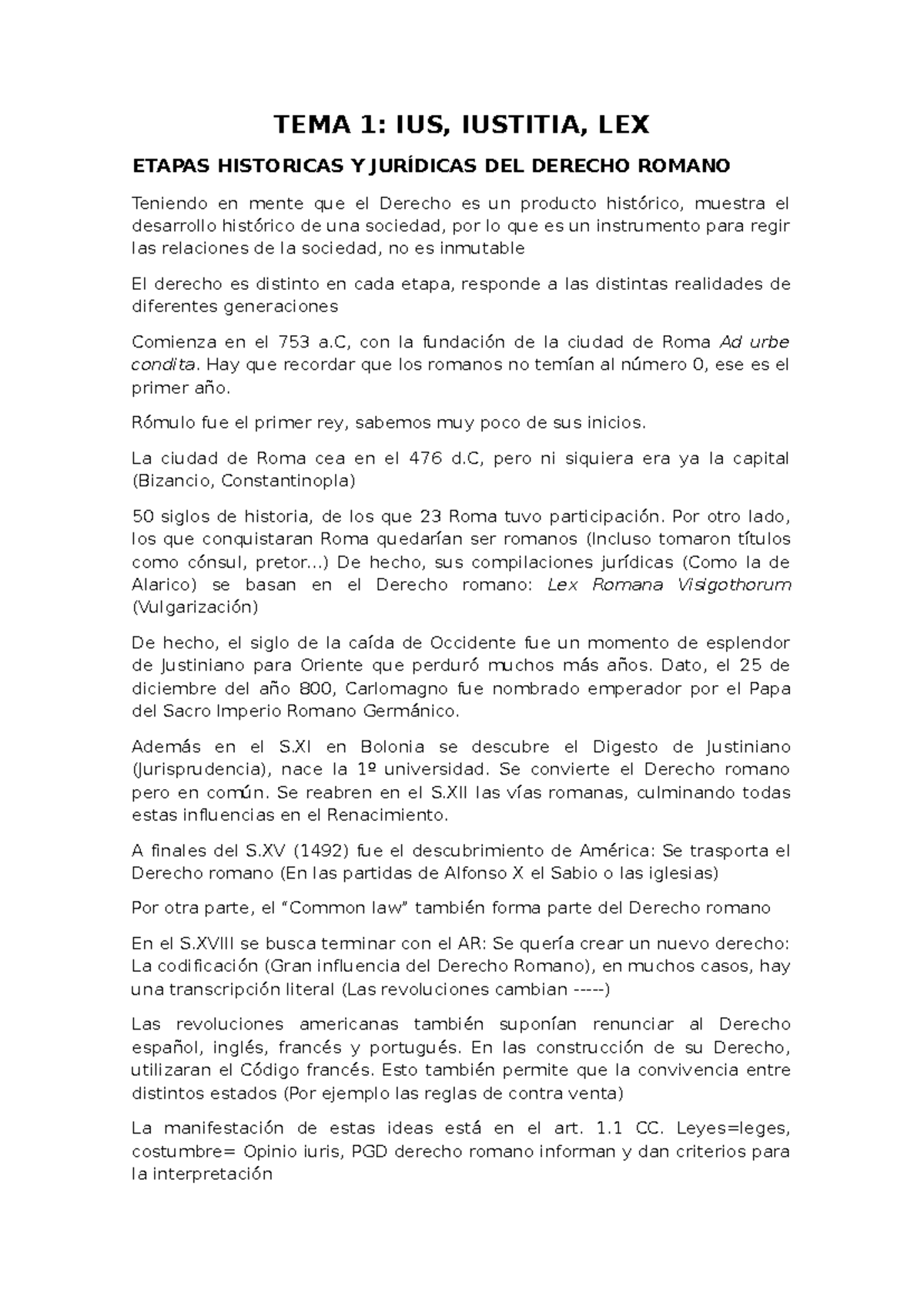 TEMA 1: IUS, IUSTITIA Y LEX EN EL DERECHO ROMANO - Studocu