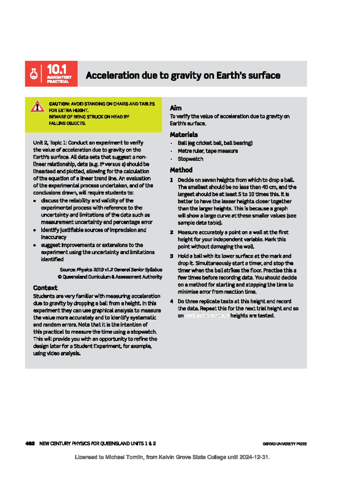 2.07 - Practical Experiment: Determining Acceleration due to Gravity - Studocu