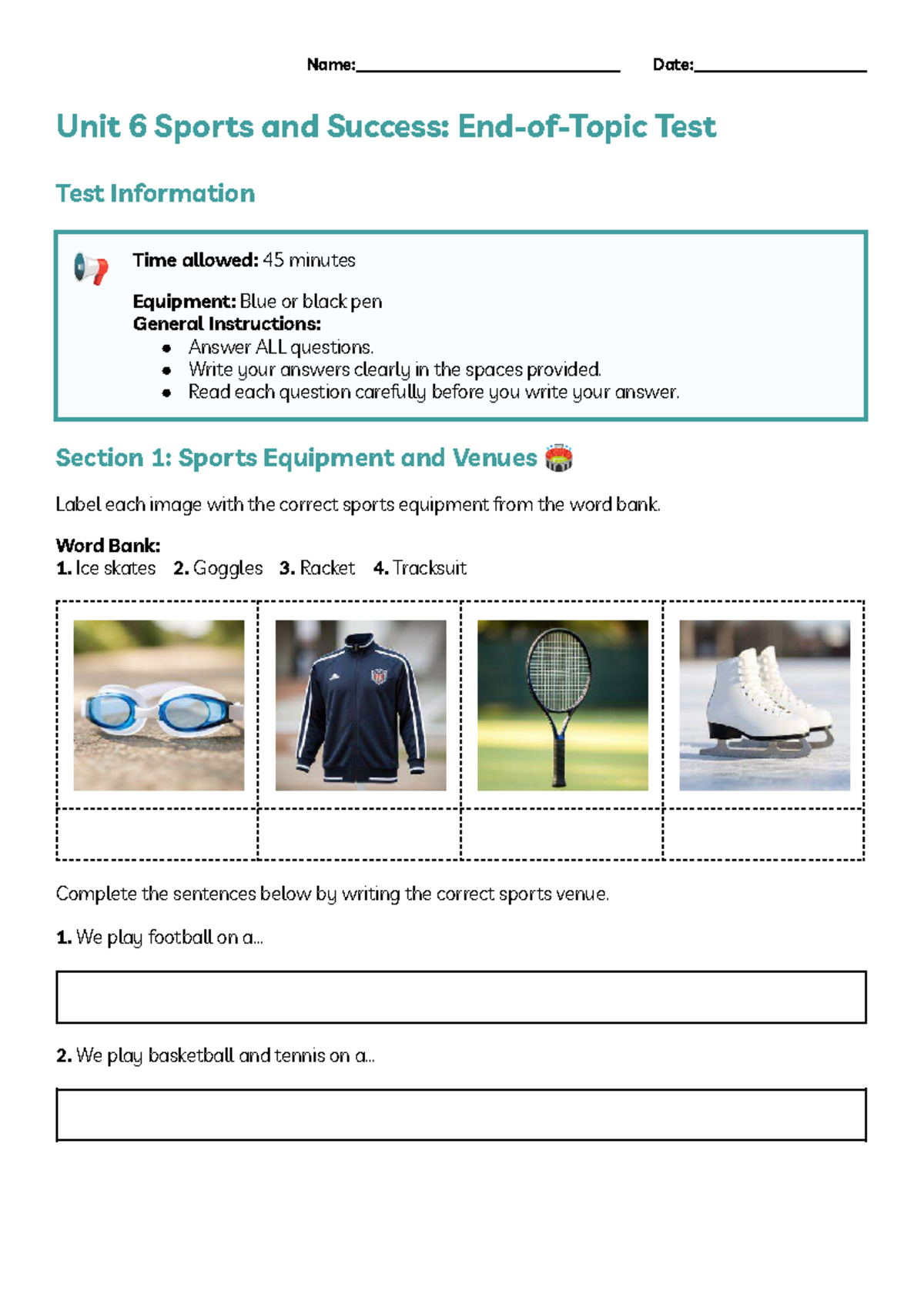 Unit 6 Sports and Success: Test Preparation Exercises - Studocu