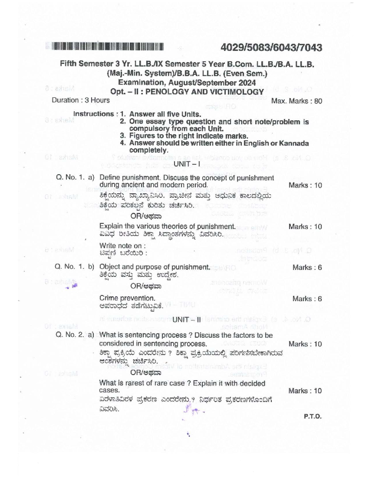 B.Com. LL.B. (Even Sem.) Final Exam 2024: Penology & Victimology - Studocu