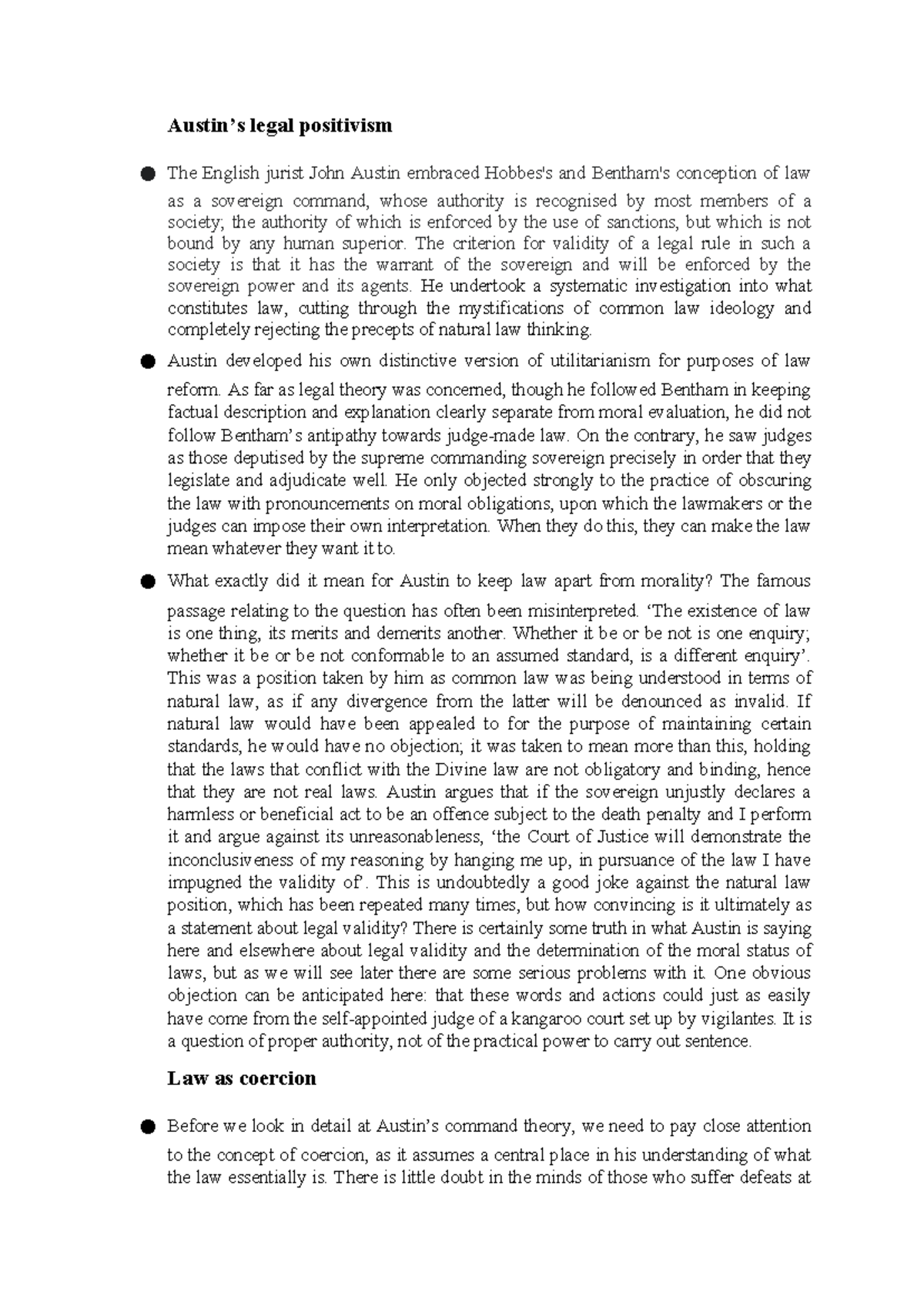 Legal Positivism & Command Theory: Insights from John Austin - Studocu