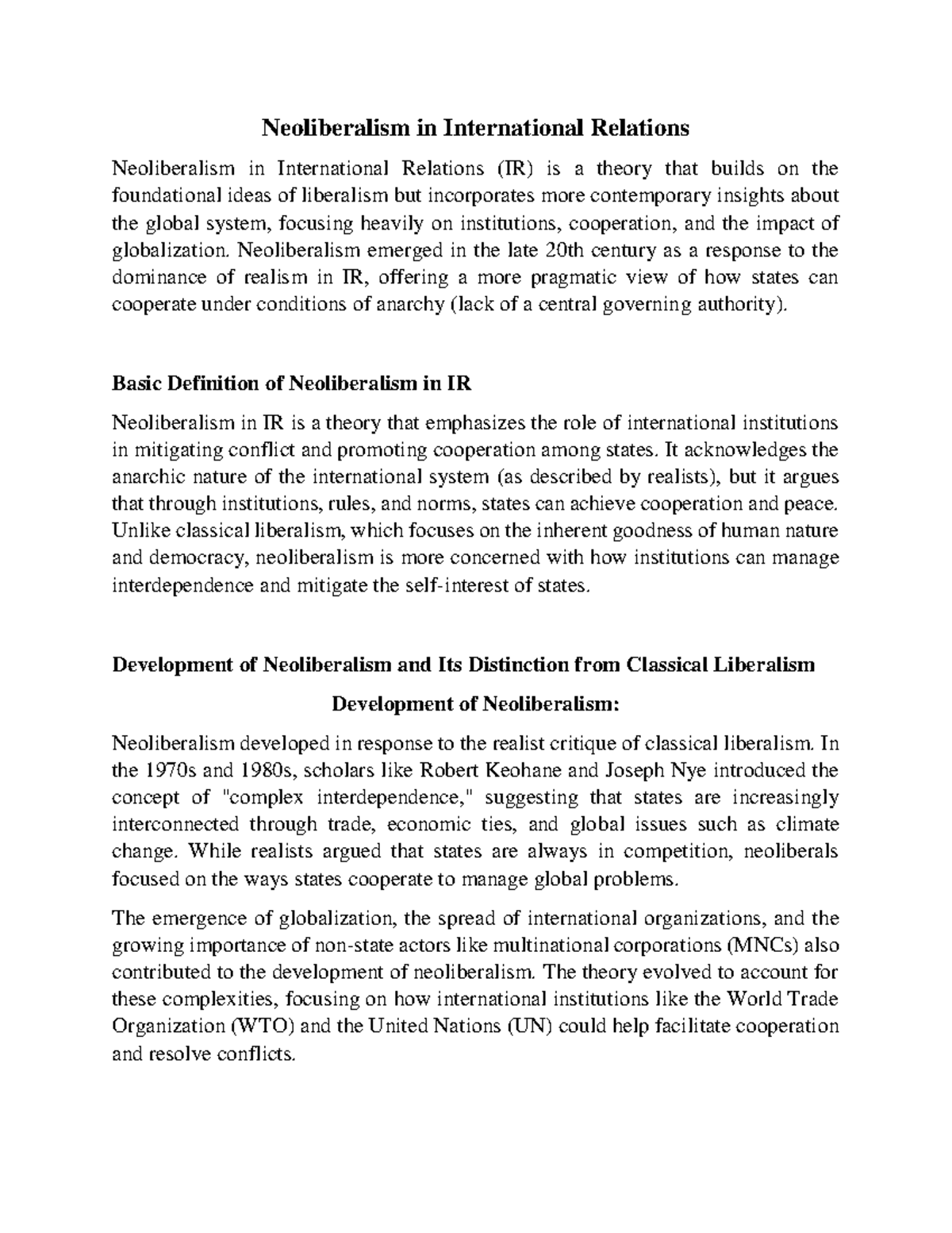 IR 101: Neoliberalism in International Relations - An Overview and ...