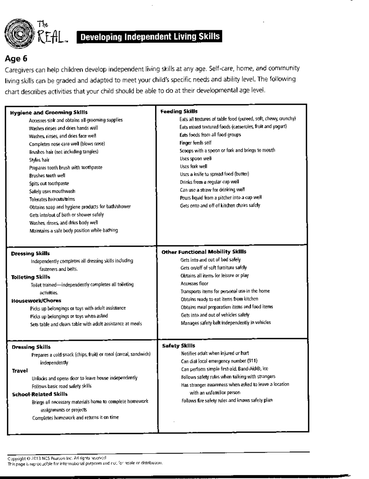 The Developing Independent Living Skills for Age 6: Caregiver Guide ...