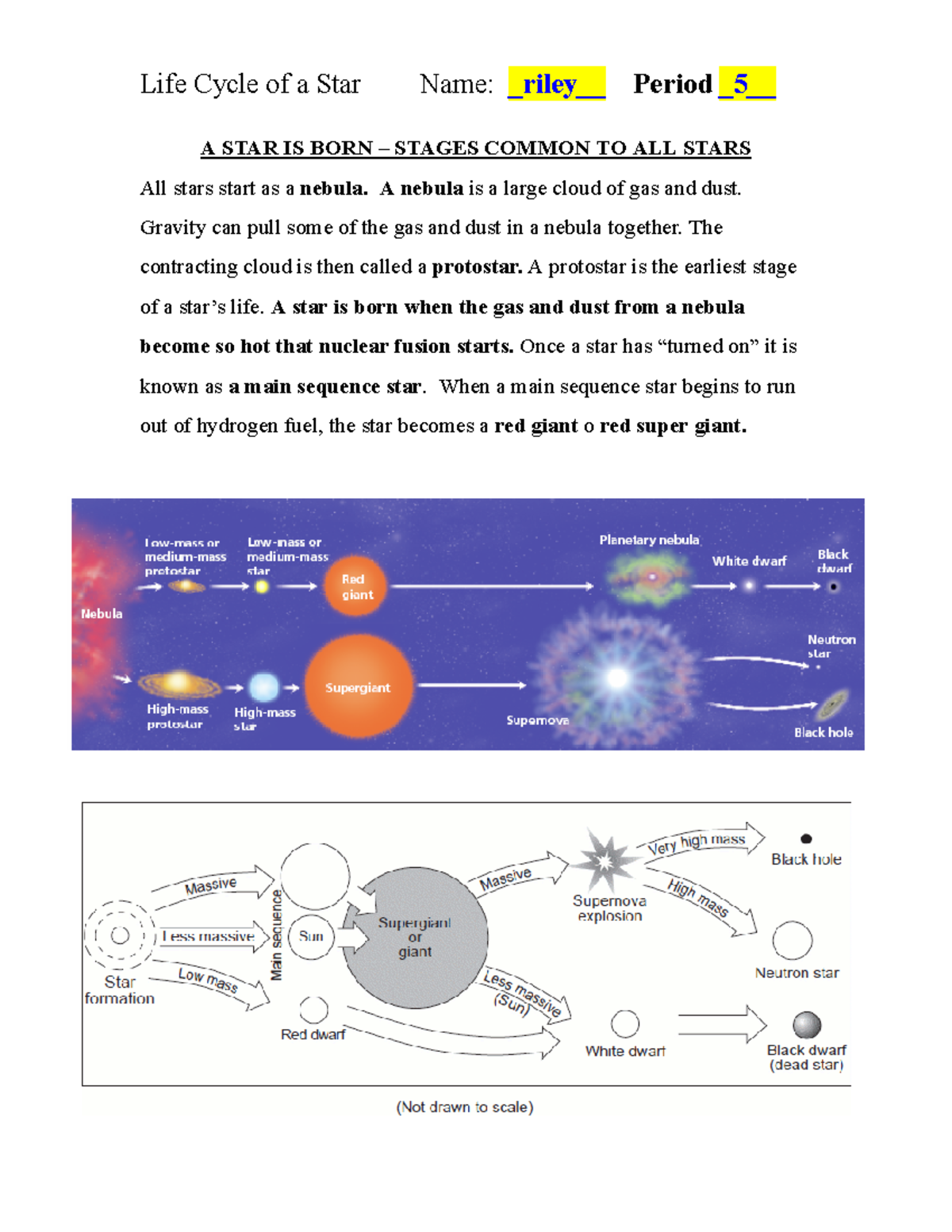 Copy of Life Cycle of Stars Review - Life Cycle of a Star Name: riley ...