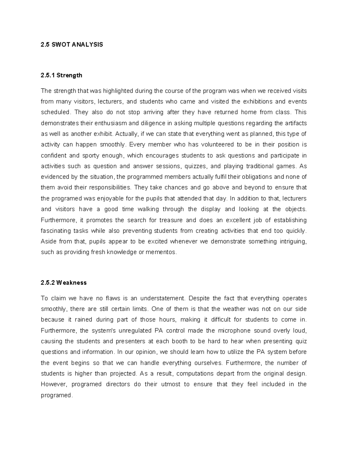 SWOT Analysis of Program Events: Strengths & Weaknesses Insights - Studocu