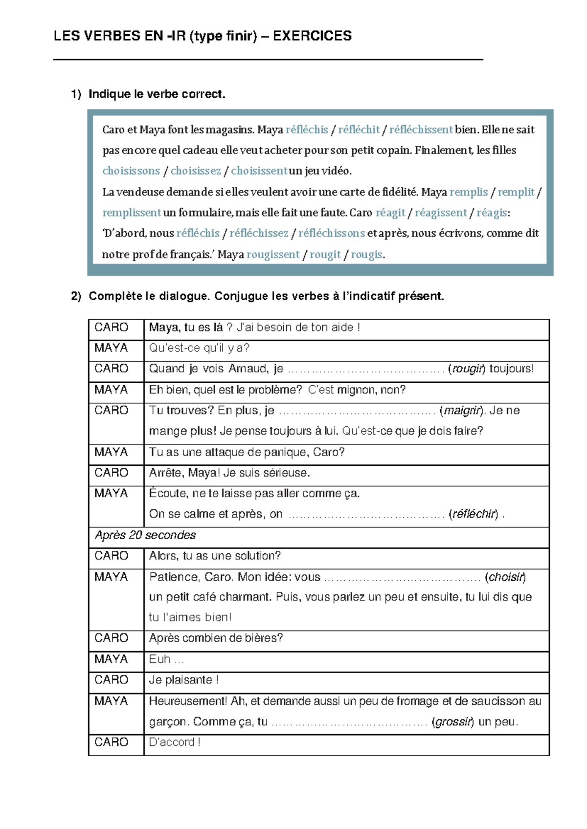 R3 - Exercices sur les verbes en -IR à l'indicatif présent - Studocu