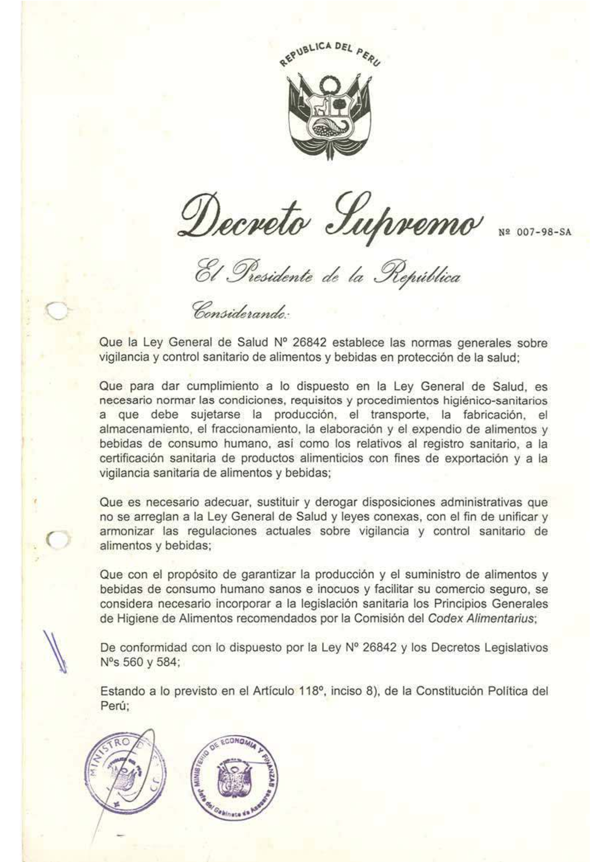 Reglamento sobre Vigilancia y Control Sanitario de Alimentos y Bebidas ...
