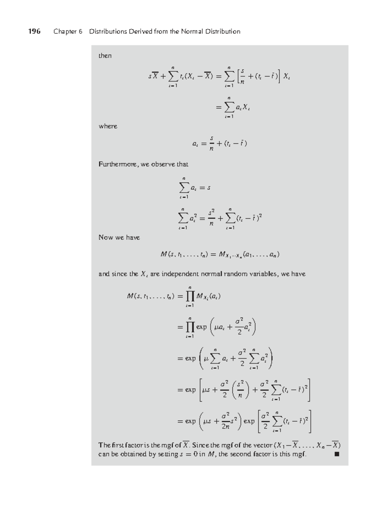 196 Chapter 6: Distributions from Normal Distribution - Math Stats ...