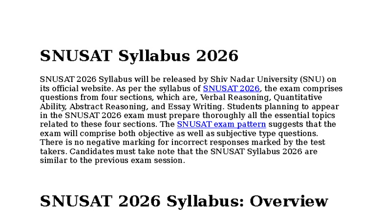 SNUSAT 2026 Syllabus Overview and Preparation Guide - Studocu