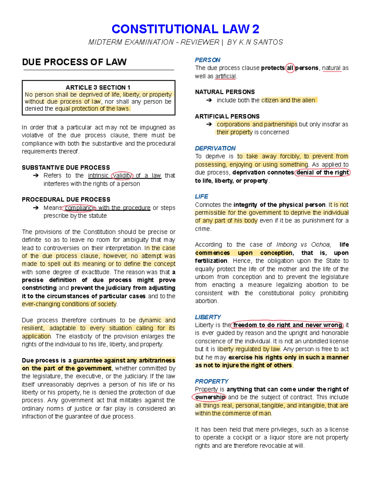 Constitutional Law 2 (Consti 2) Midterm Exam Reviewer by K Santos - Studocu