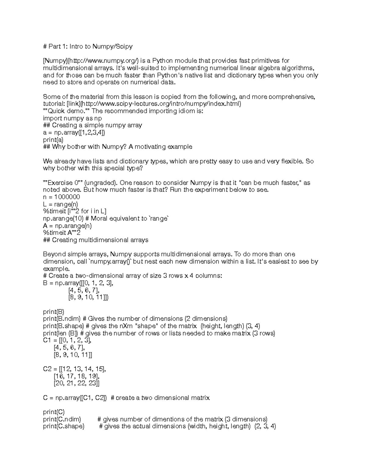 Python Numpy/Scipy Intro Lesson: Notebook 10 Study Guide - Studocu