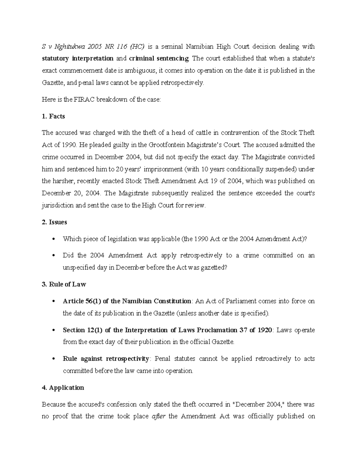 FIRAC Analysis of Key Namibian Case Law: Statutory Interpretation ...