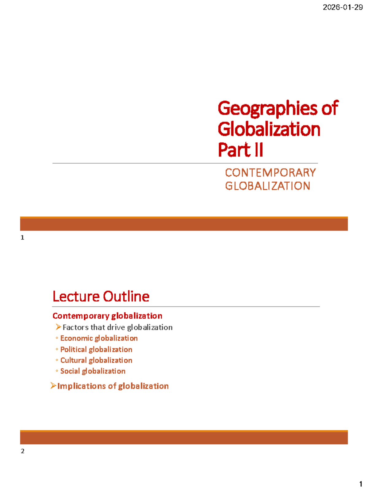 Geographies of Globalization: Contemporary Globalization Lecture - Studocu