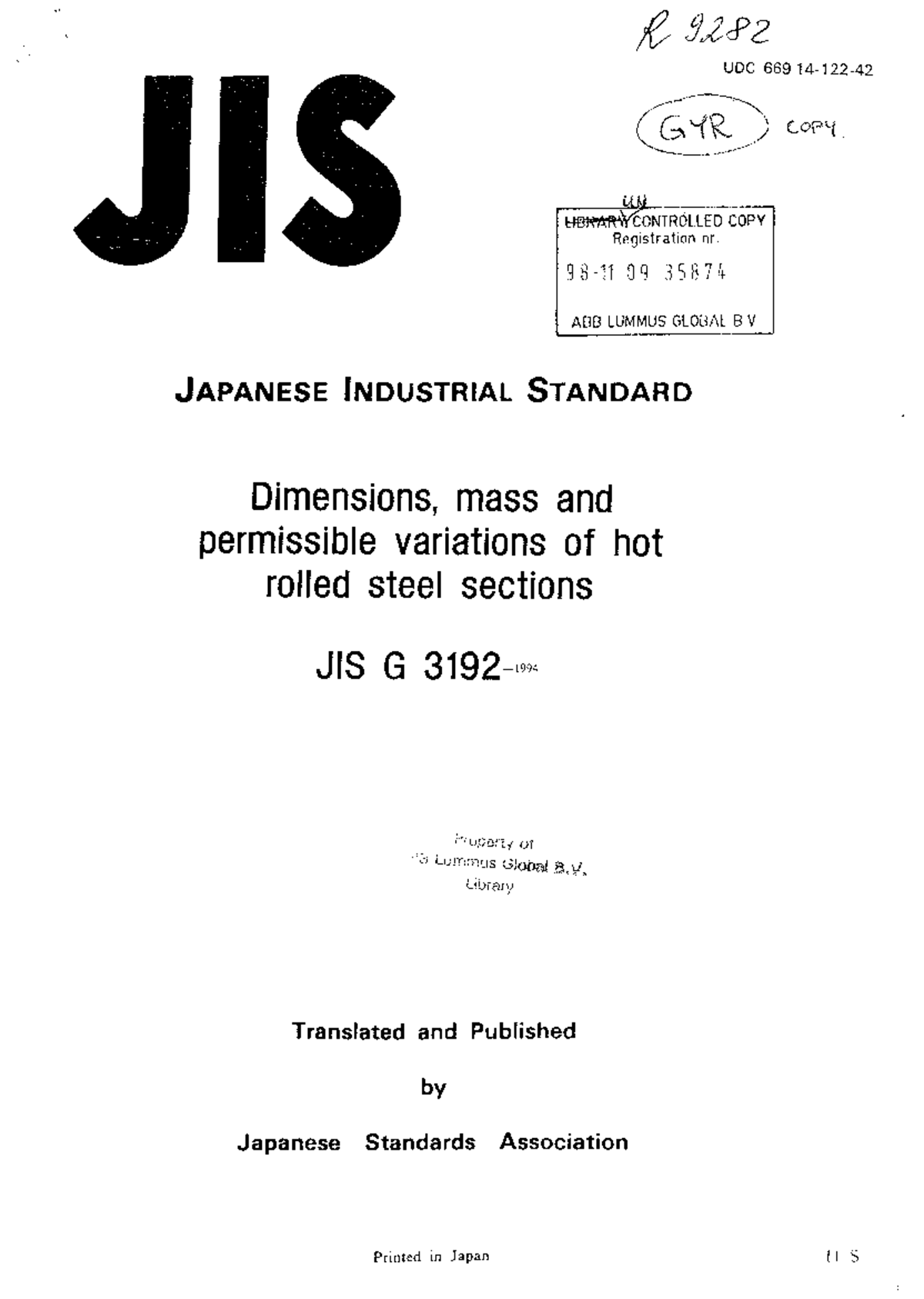 JIS G 3192 - 1994 Dimensions and Mass of Hot Rolled Steel Sections ...